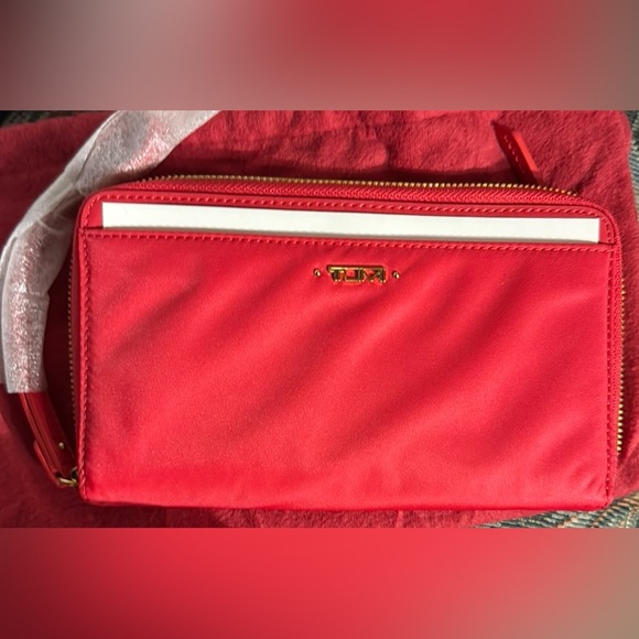 Tumi | Bags | Authentic Tumi Zip Around Travel Wallet Voyageur Red With ...